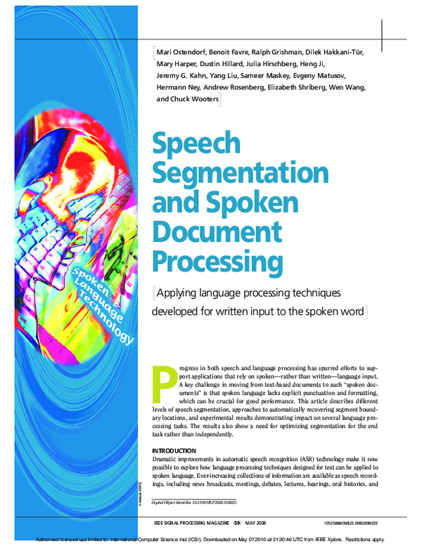 (PDF) Optimizing Segmentation for Spoken Language Processing