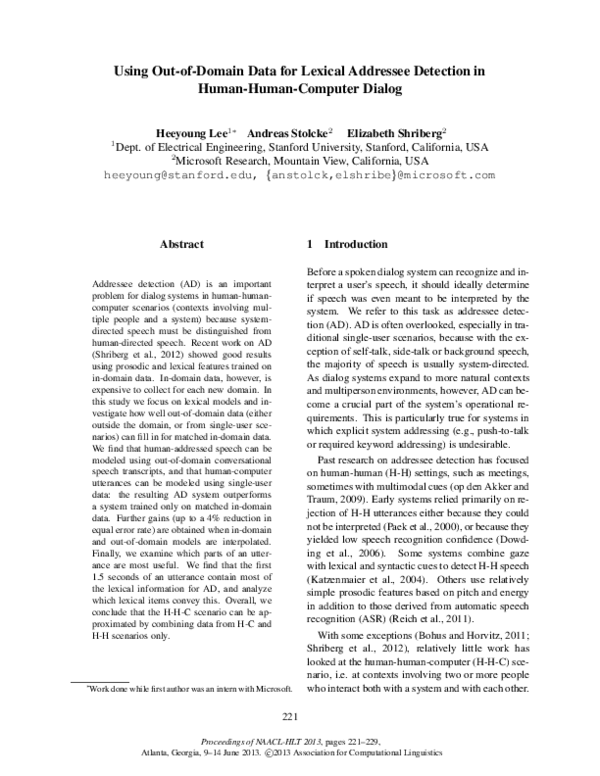 (PDF) Using Out-of-Domain Data for Lexical Addressee Detection in Human ...