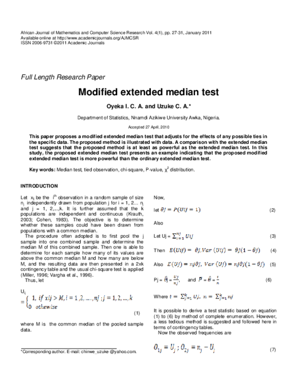 (PDF) Modified extended median test
