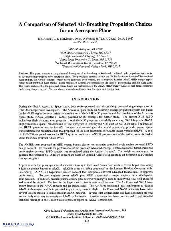 (PDF) A comparison of selected air-breathing propulsion choices for an ...