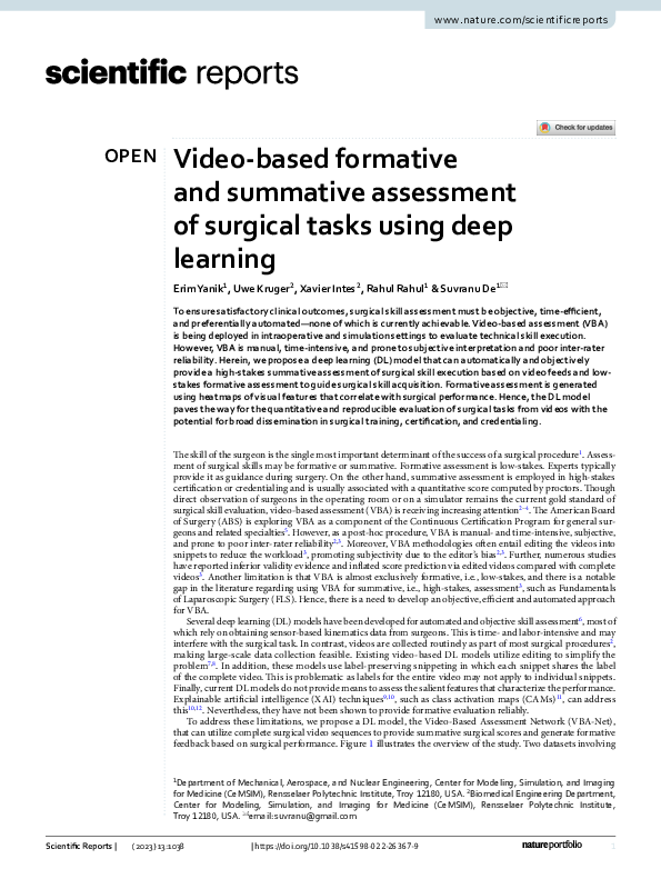 (PDF) Video-based formative and summative assessment of surgical tasks ...