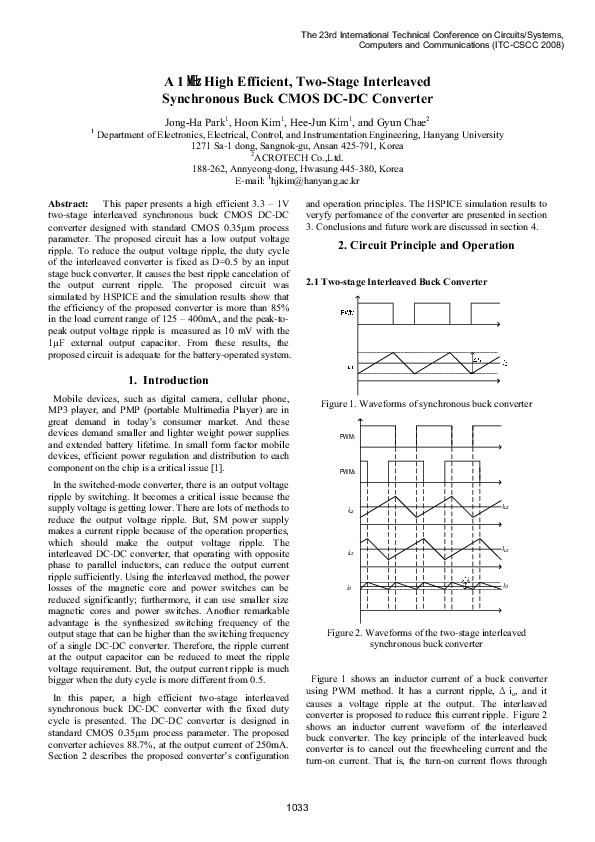 Pdf A 1㎒ High Efficient Two Stage Interleaved Synchronous Buck Cmos Dc Dc Converter
