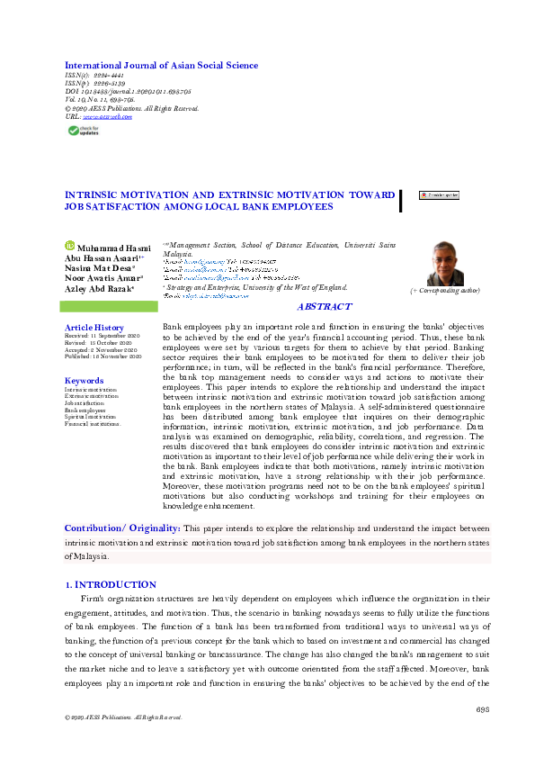 (PDF) Intrinsic Motivation and Extrinsic Motivation toward Job ...