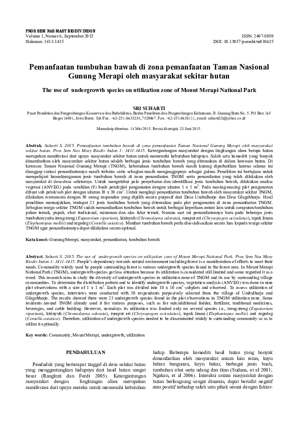 (PDF) Pemanfaatan tumbuhan bawah di zona pemanfaatan Taman Nasional ...