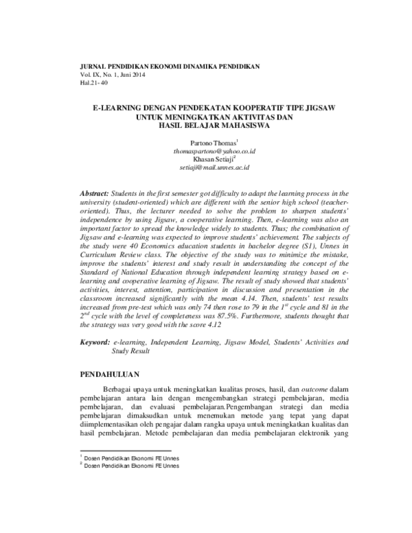 (PDF) E-learning Dengan Pendekatan Kooperatif Tipe Jigsaw Untuk Meningkatkan Aktivitas Dan Hasil ...
