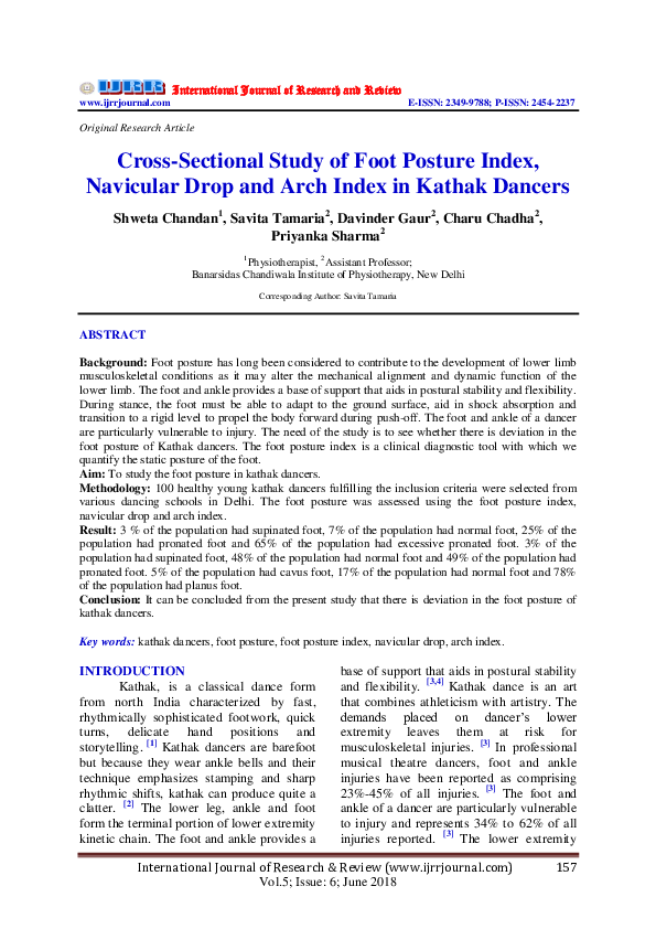 (PDF) Cross-Sectional Study of Foot Posture Index, Navicular Drop and ...