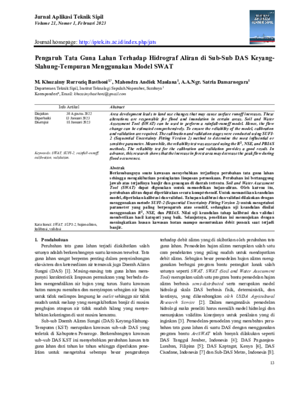 (PDF) Pengaruh Tata Guna Lahan Terhadap Hidrograf Aliran Di Sub-Sub DAS ...