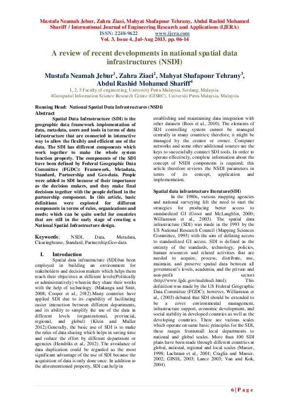 Pdf A Review Of Recent Developments In National Spatial Data Infrastructures Nsdi