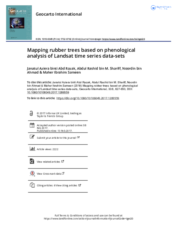 (PDF) Mapping rubber trees based on phenological analysis of Landsat time series data-sets