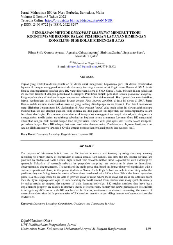(PDF) Penerapan Metode Discovery Learning Menurut Teori Kognitivisme ...