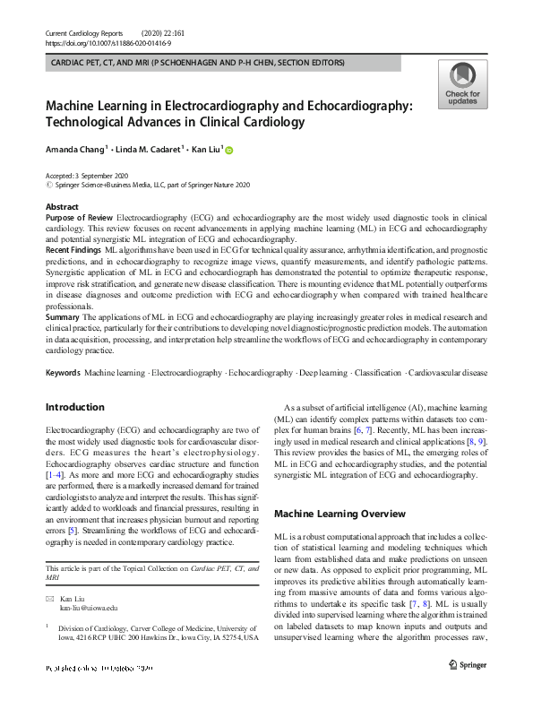 (PDF) Machine Learning in Electrocardiography and Echocardiography ...