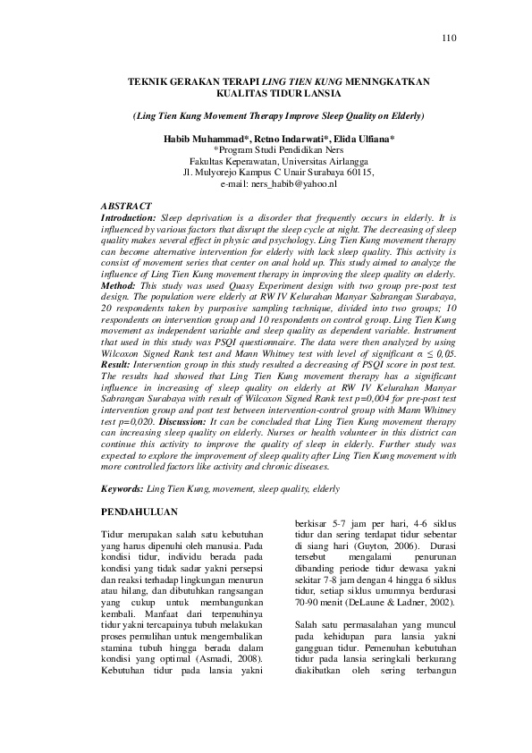 (PDF) Teknik Gerakan Terapi Ling Tien Kung Meningkatkan Kualitas Tidur Lansia
