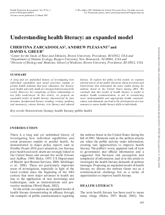 (PDF) Understanding health literacy: an expanded model