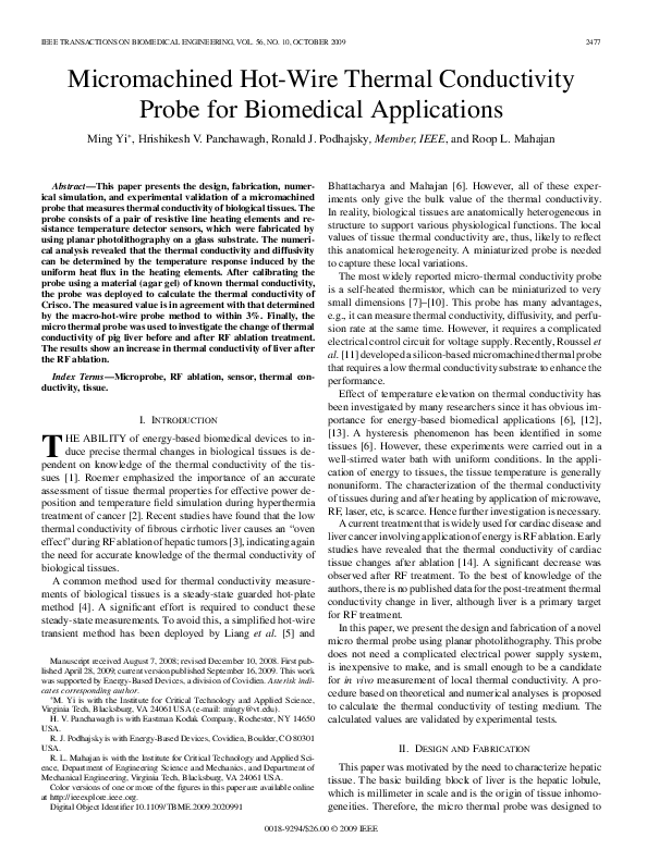 (PDF) Micromachined Hot-Wire Thermal Conductivity Probe for Biomedical ...