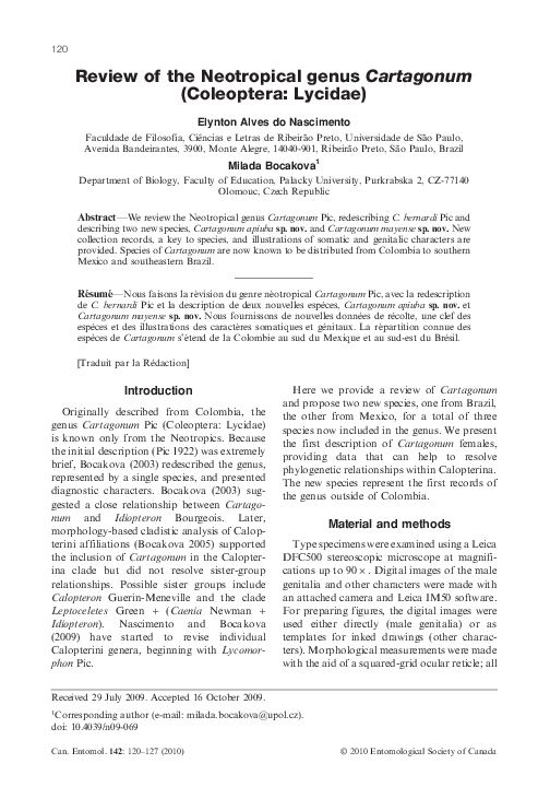 (PDF) Review of the Neotropical genus Cartagonum (Coleoptera: Lycidae)