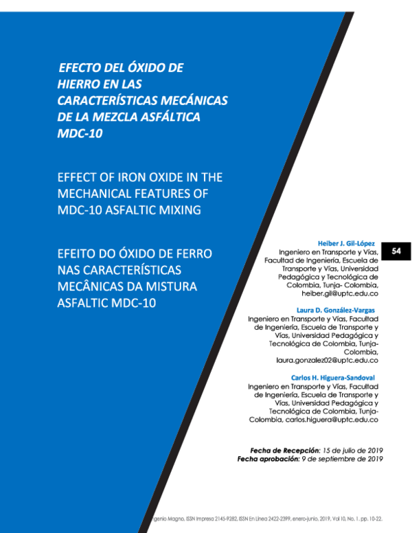 (PDF) Efecto del óxido de hierro en las características mecánicas de la mezcla asfáltica MDC-10
