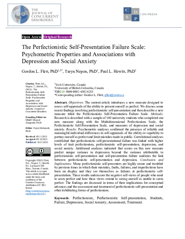 (PDF) The Perfectionistic Self-Presentation Failure Scale: Psychometric ...