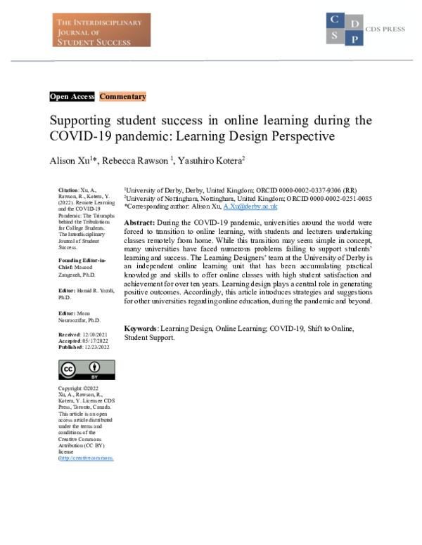 (PDF) Supporting student success in online learning during the COVID-19 ...