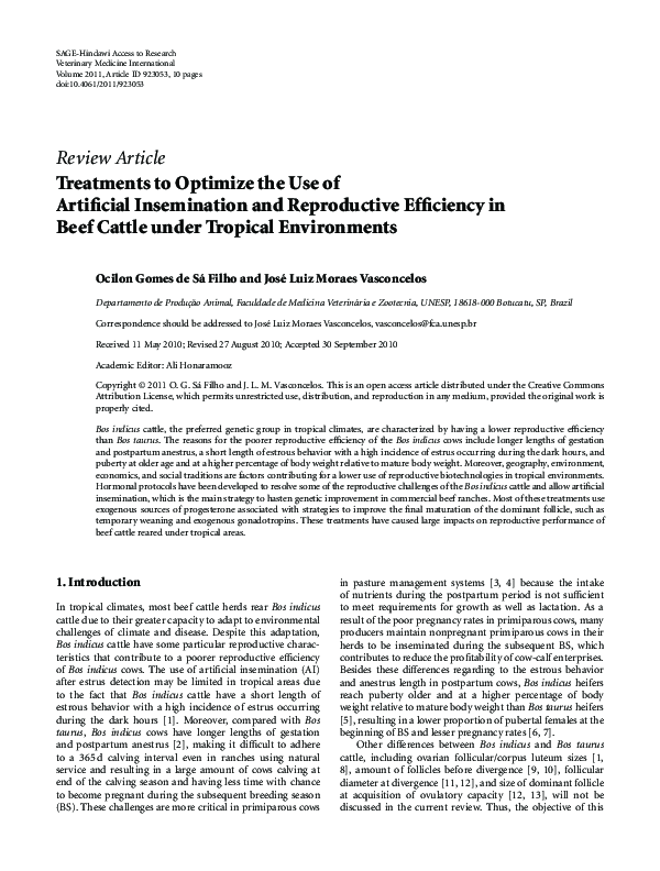 (PDF) Treatments to Optimize the Use of Artificial Insemination and ...
