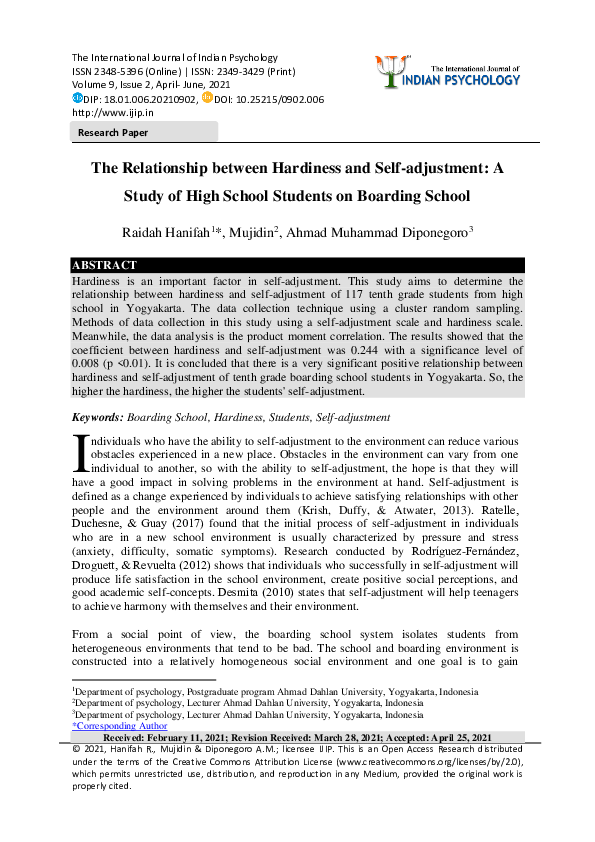 (PDF) The Relationship between Hardiness and Self-adjustment: A Study ...