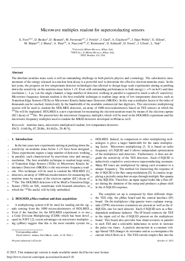 (PDF) Microwave multiplex readout for superconducting sensors
