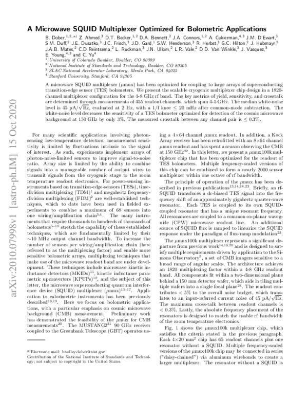 (PDF) A microwave SQUID multiplexer optimized for bolometric applications