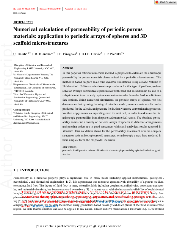 (PDF) Numerical calculation of permeability of periodic porous materials: Application to ...
