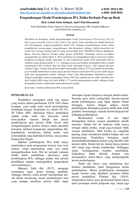 (PDF) Pengembangan Modul Pembelajaran Ipa Fisika Berbasis Pop-Up Book