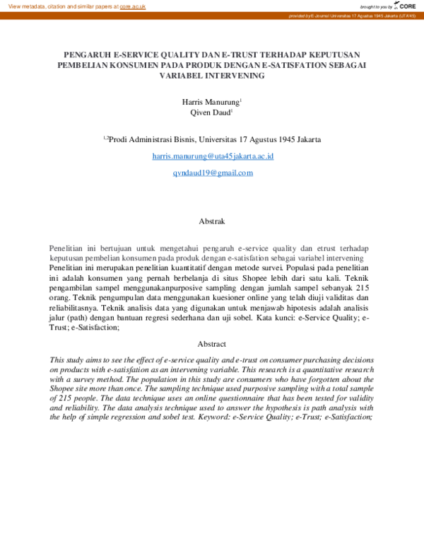 (PDF) Pengaruh e-Service Quality Dan e-Trust Terhadap Keputusan Pembelian Konsumen Pada Produk ...