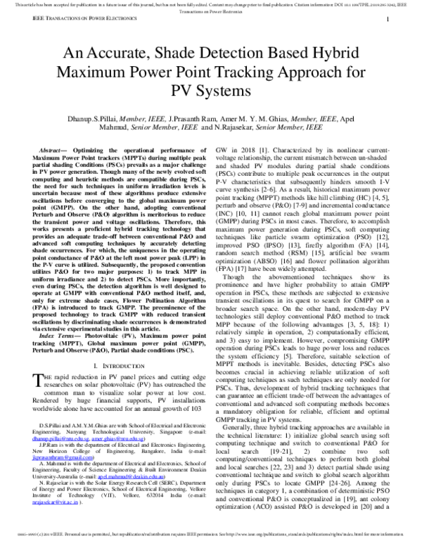 (PDF) An Accurate, Shade Detection-Based Hybrid Maximum Power Point Tracking Approach for PV Systems