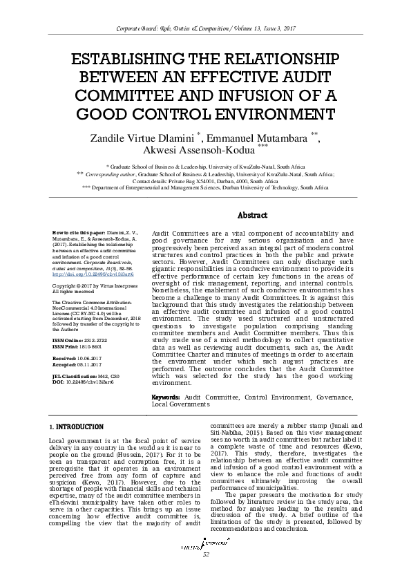 (PDF) Establishing the relationship between an effective audit ...