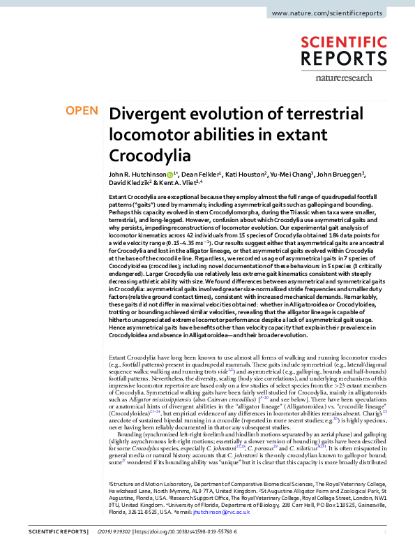(PDF) Divergent evolution of terrestrial locomotor abilities in extant ...
