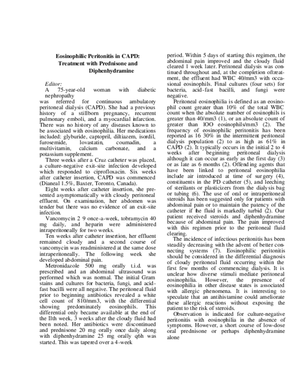 (PDF) Eosinophilic Peritonitis in Capd: Treatment with Prednisone and Diphenhydramine