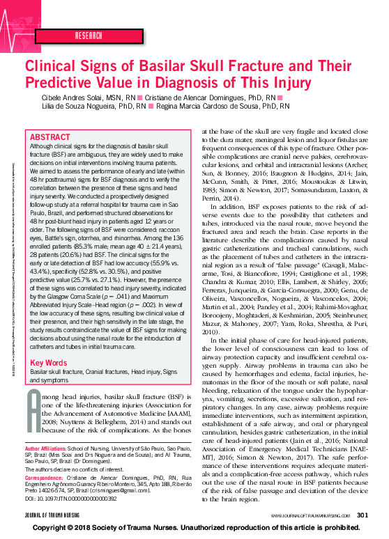(PDF) Clinical Signs of Basilar Skull Fracture and Their Predictive ...
