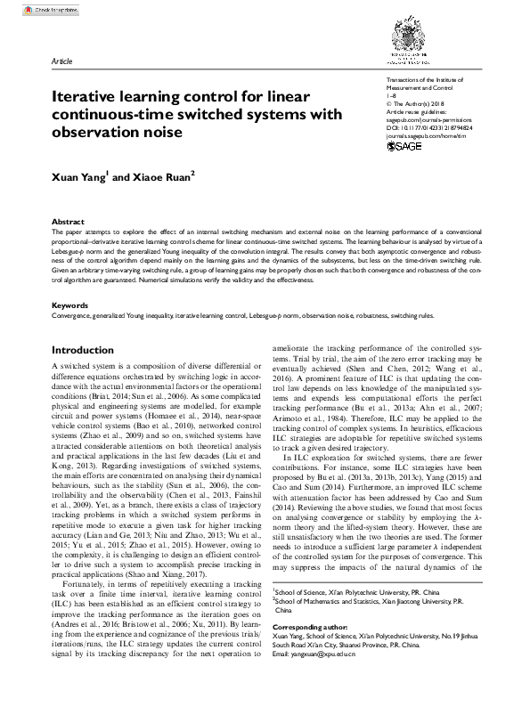 (PDF) Iterative learning control for linear continuous-time switched systems with observation noise