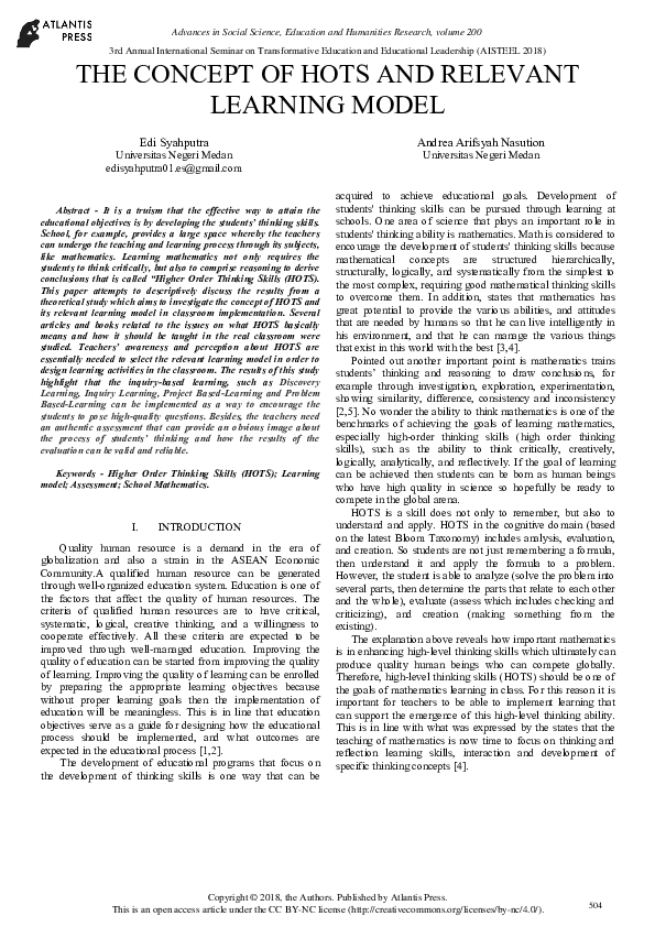 (PDF) The Concept of HOTS and Relevant Learning Model