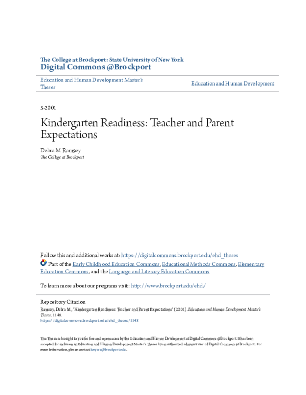 (PDF) Kindergarten Readiness: Teacher and Parent Expectations