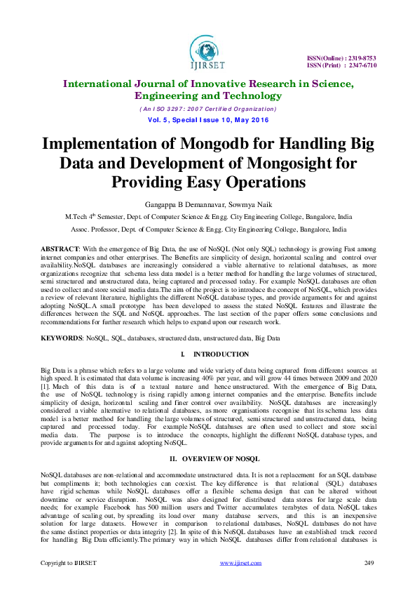 (PDF) Implementation of Mongodb for Handling Big Data and Development of Mongosight for ...