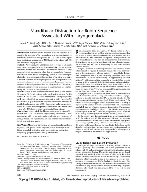 (PDF) Mandibular Distraction for Robin Sequence Associated With ...