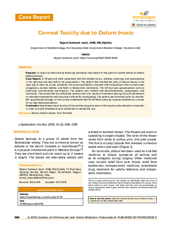 (PDF) Corneal Toxicity due to Datura Inoxia