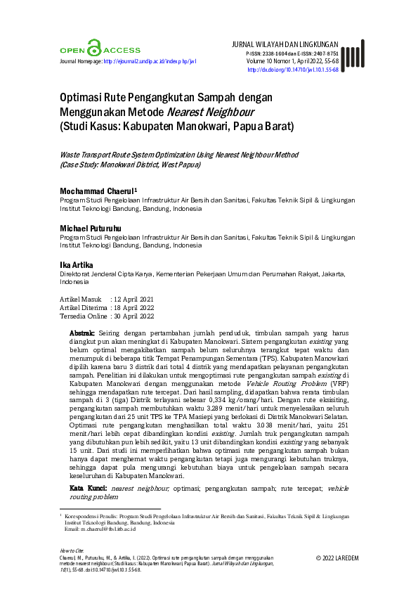 (PDF) Optimasi Rute Pengangkutan Sampah dengan Menggunakan Metode Nearest Neighbour (Studi Kasus ...