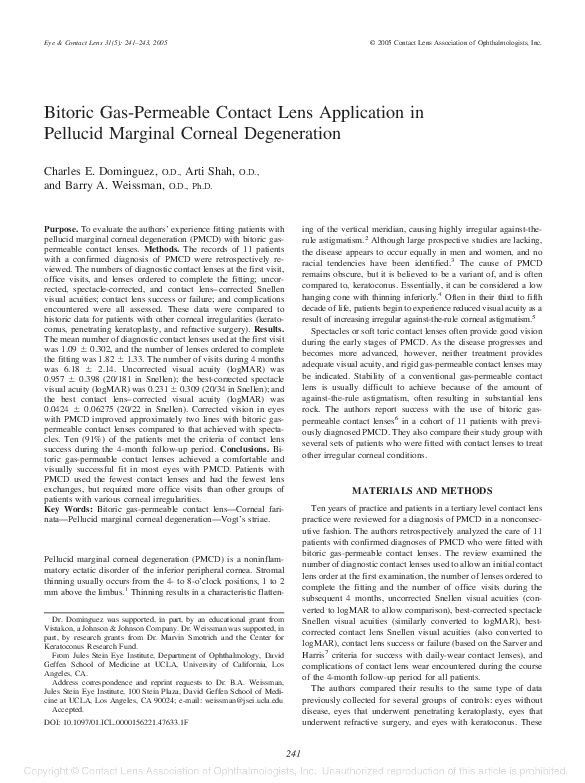 (PDF) Bitoric Gas-Permeable Contact Lens Application in Pellucid ...