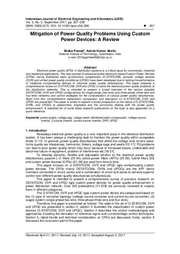 (PDF) Review of Custom Power Devices for Power Quality Enhancement
