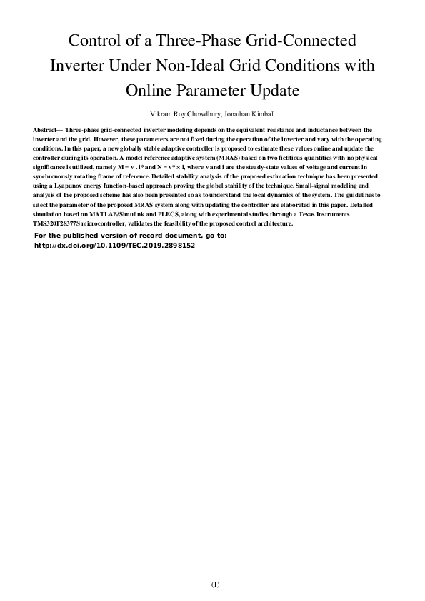 (PDF) Control of Three-Phase Grid-Connected Inverter Using dq Axis Theory