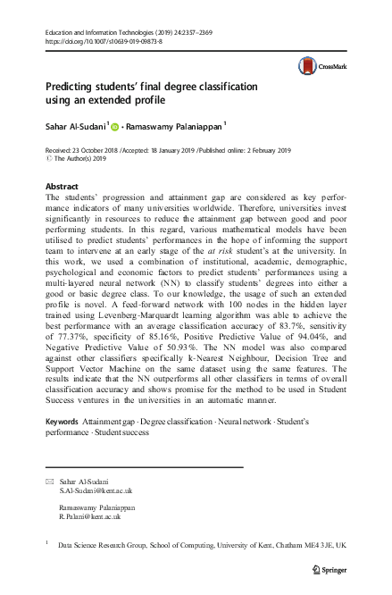 (PDF) Predicting students’ final degree classification using an extended profile