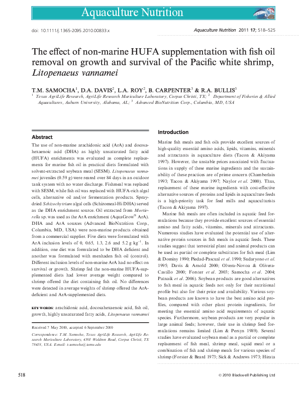 (PDF) The effect of non-marine HUFA supplementation with fish oil ...
