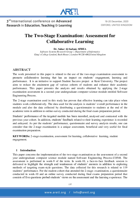 (PDF) The Two-Stage Examination: Assessment for Collaborative Learning
