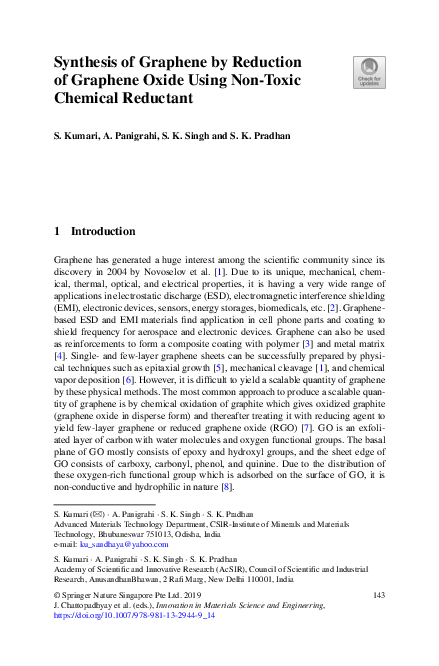 (PDF) Synthesis of Graphene by Reduction of Graphene Oxide Using Non-Toxic Chemical Reductant