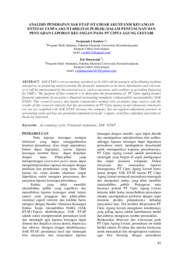 Analisis Penerapan Sak Etap (Standar Akuntansi Keuangan Entitas Tanpa Akuntabilitas Publik ...