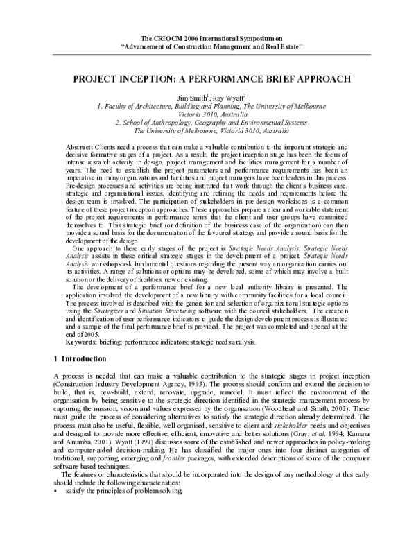 (PDF) Project inception: A performance brief approach